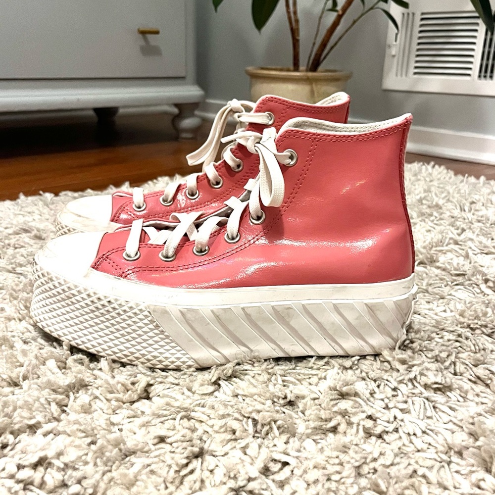 Converse Pink Patent Leather Platform Sneaker Shoes - Gem